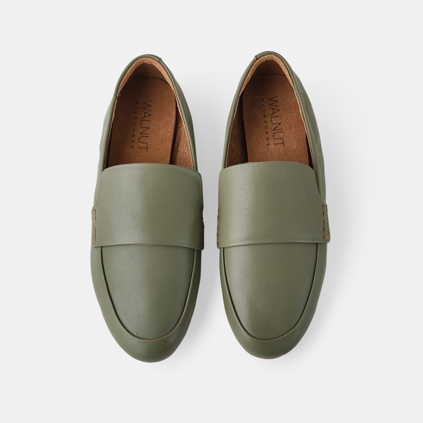 Walnut Dutch Leather Loafer Slip-On in Olive | Belmore Store